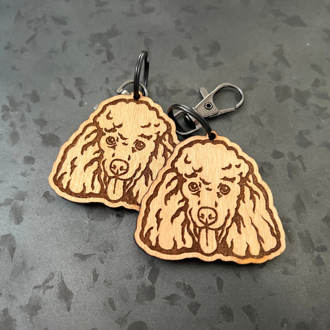 Poodle Wood Dog Breed Keychain, Poodle Face Keychain, Engraved Keychain ...