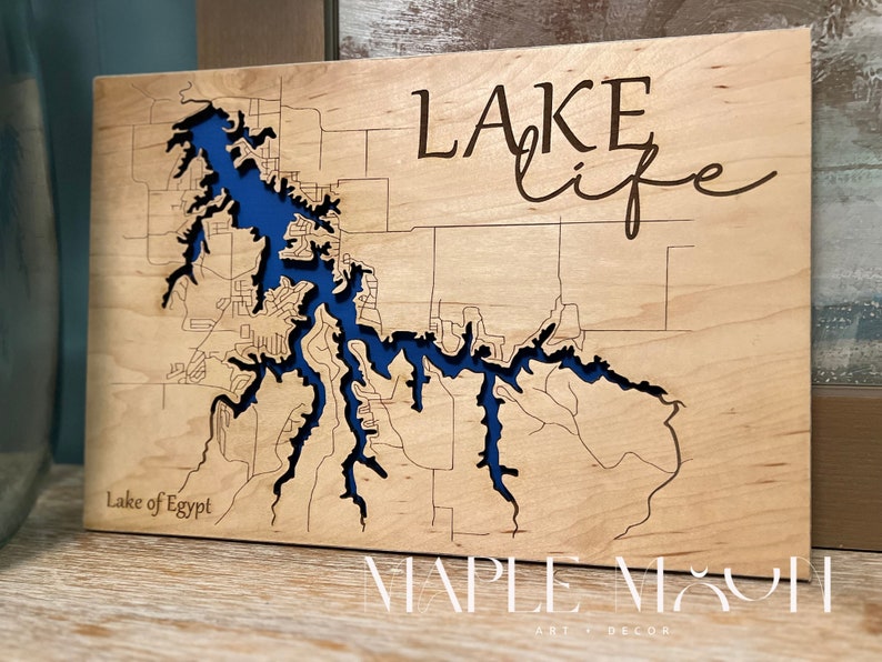 Lake Life 3D Engraved Map, Lake House Decor, Lake of Egypt, Engraved 3D ...