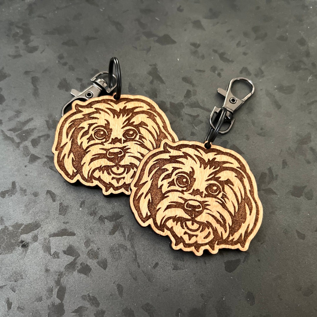 Maltese Wood Dog Breed Keychain, Maltese Face Keychain, Engraved ...