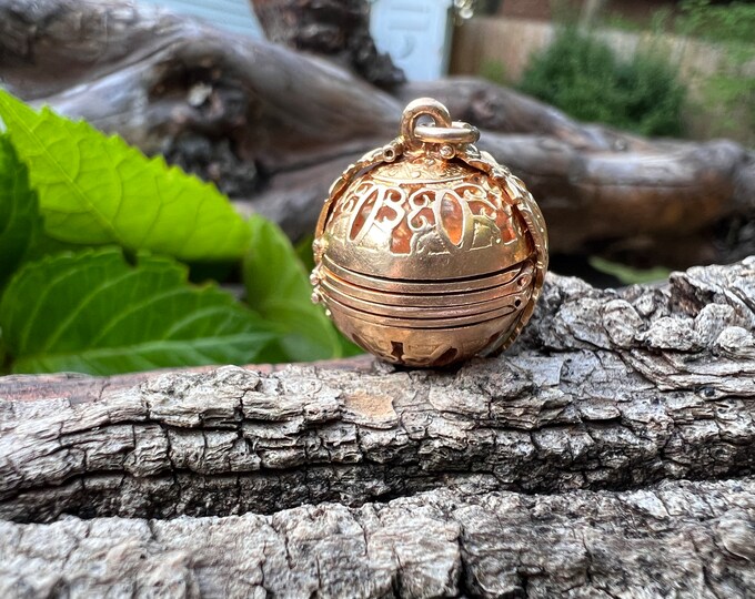 Gold Ball Locket, Gold Orb Locket, Gold Globe Locket, Gold Ball Charm ...