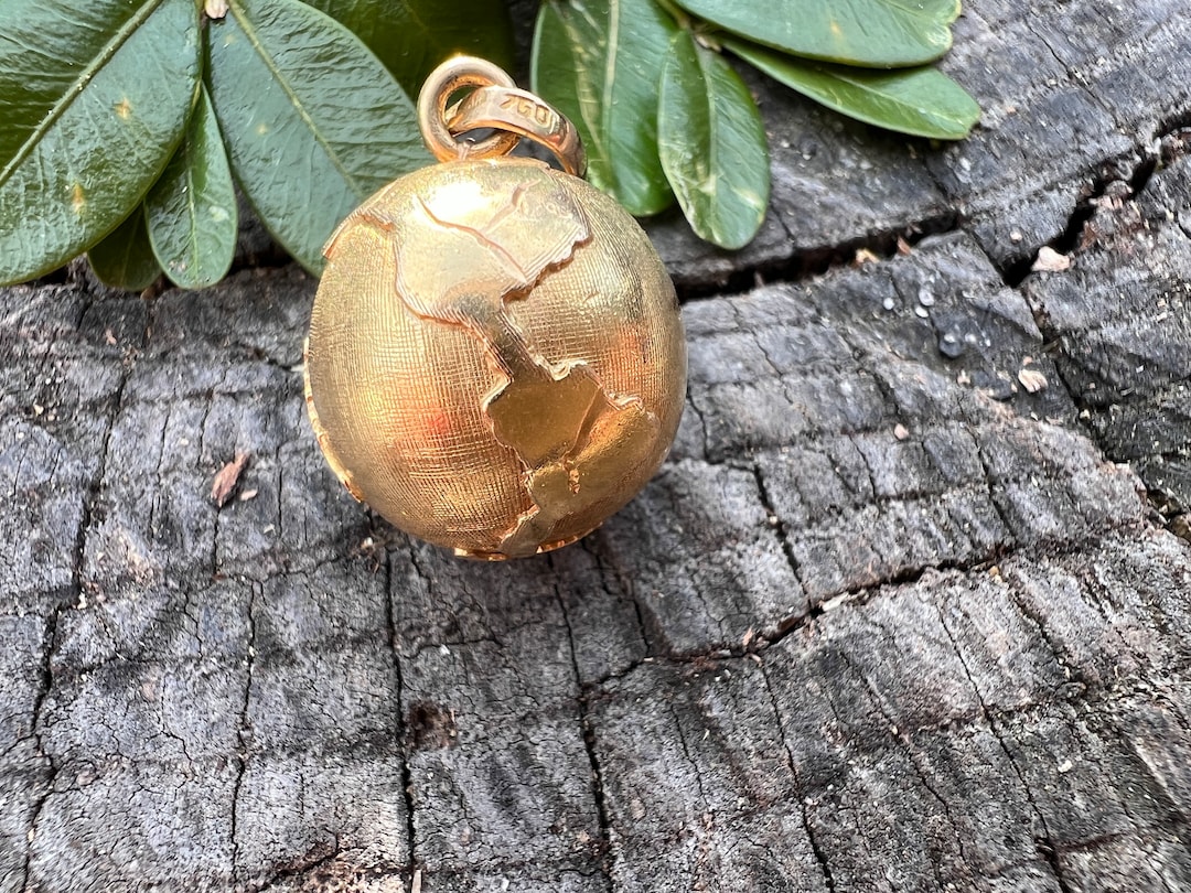 Yellow Gold Globe Charm, Yellow Gold Earth Charm, Globe Charm, Earth ...
