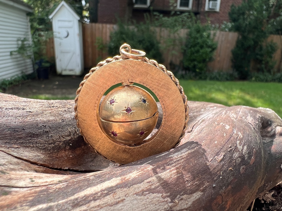 Gold Ball Locket, Gold Orb Locket, Gold Globe Locket, Gold Ball Charm ...