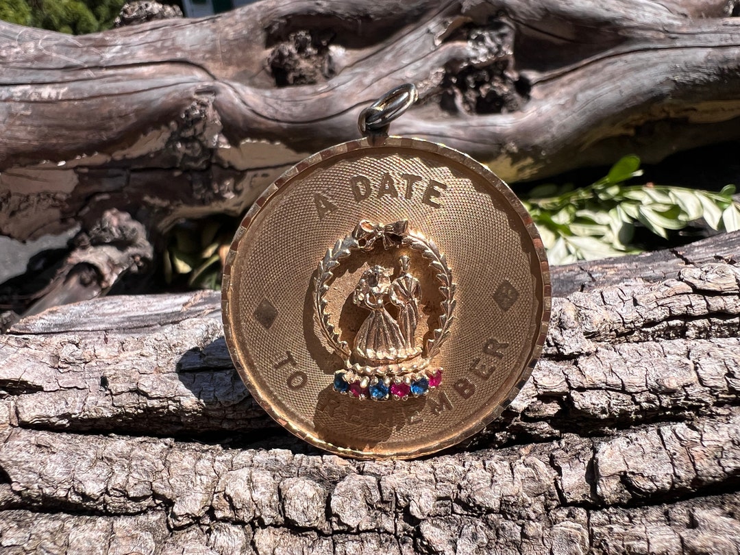 14k Gold Anniversary Charm, Ruby Sapphire, Wedding Couple Pendant - Etsy