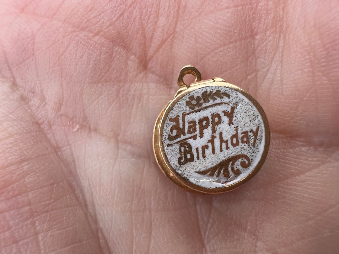 Birthday Cake Charm, Gold Cake Charm, Happy Birthday Charm, Birthday ...