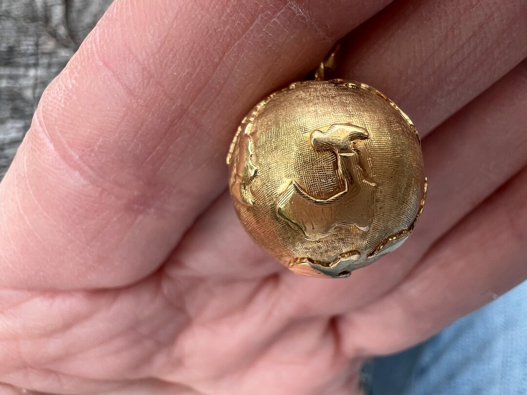 Yellow Gold Globe Charm, Yellow Gold Earth Charm, Globe Charm, Earth ...