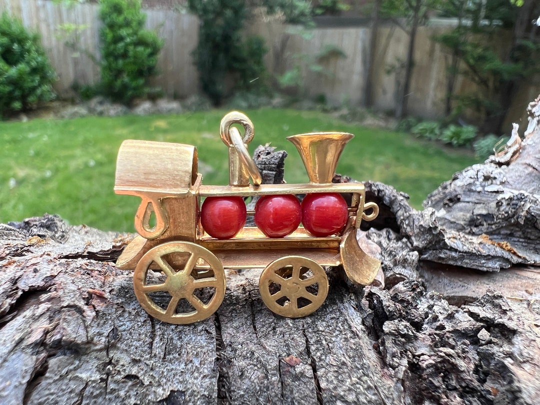Locomotive Charm, Coral Train Charm, Gold Train Charm, Steam Train ...