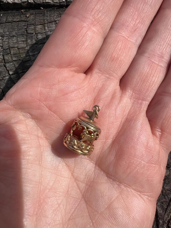 Carousel Charm, Gold Carousel Charm, Carousel Pendant - Gem
