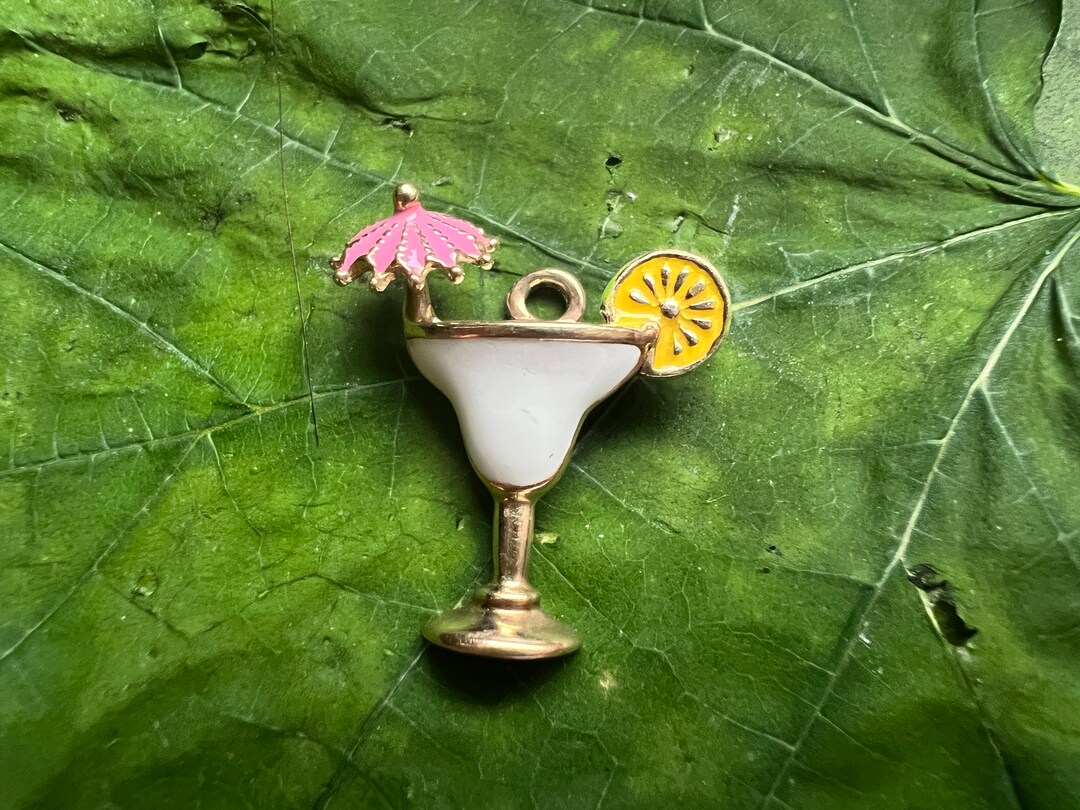 14k Yellow Gold Margarita Charm, Enamel Cocktail Drink - Etsy