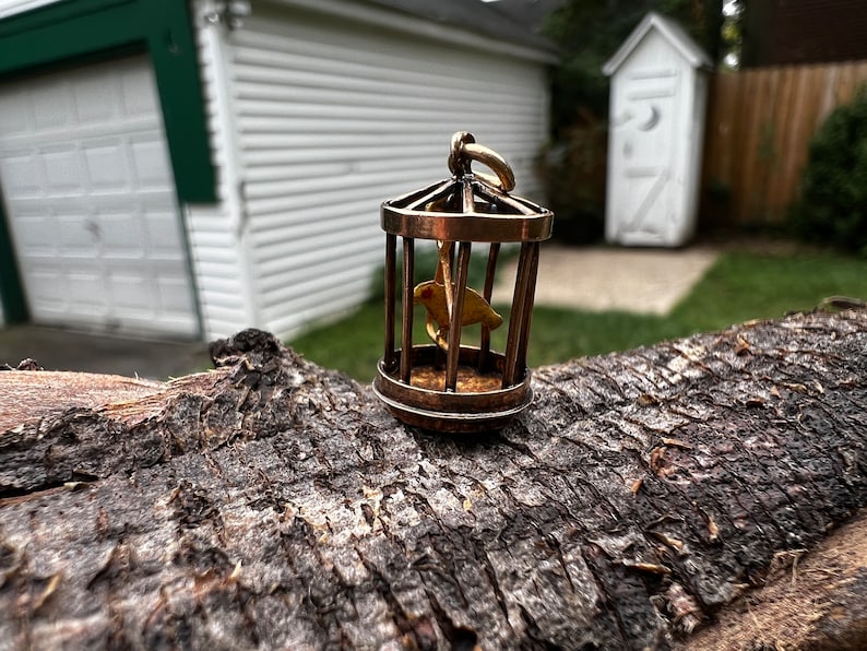 Gold Birdcage Charm, Bird in a Cage Charm, Bird Jewelry, Gold Bird ...