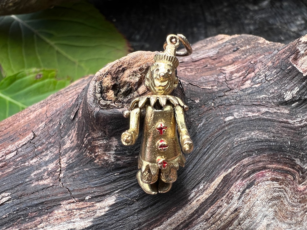 Gold Clown Charm, Movable Clown Charm, Articulated Clown Charm, Clown ...