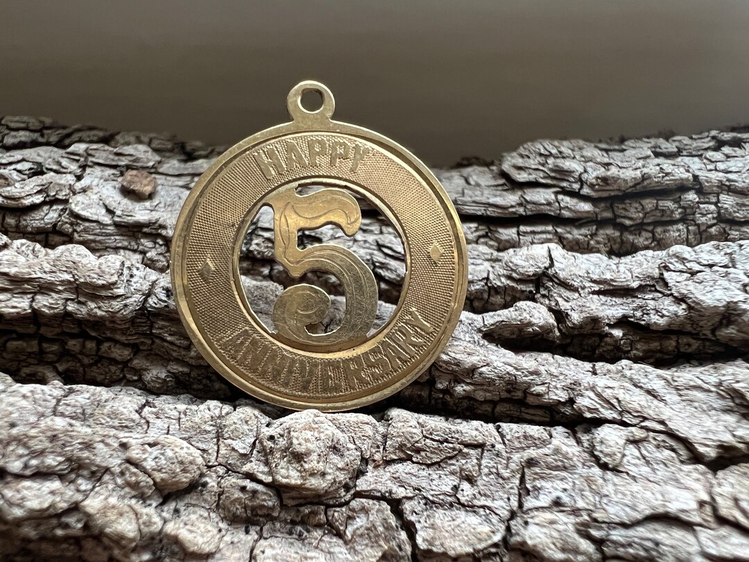 Gold "5" Charm, Gold Disc Charm, 5 Year Charm - Etsy