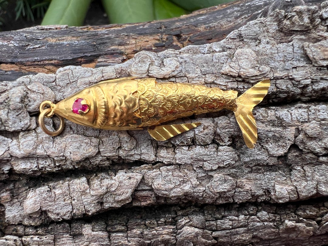 Fish Charm, Gold Fish Charm, 14K Gold Fish Charm, Gold Fish, Fishing ...