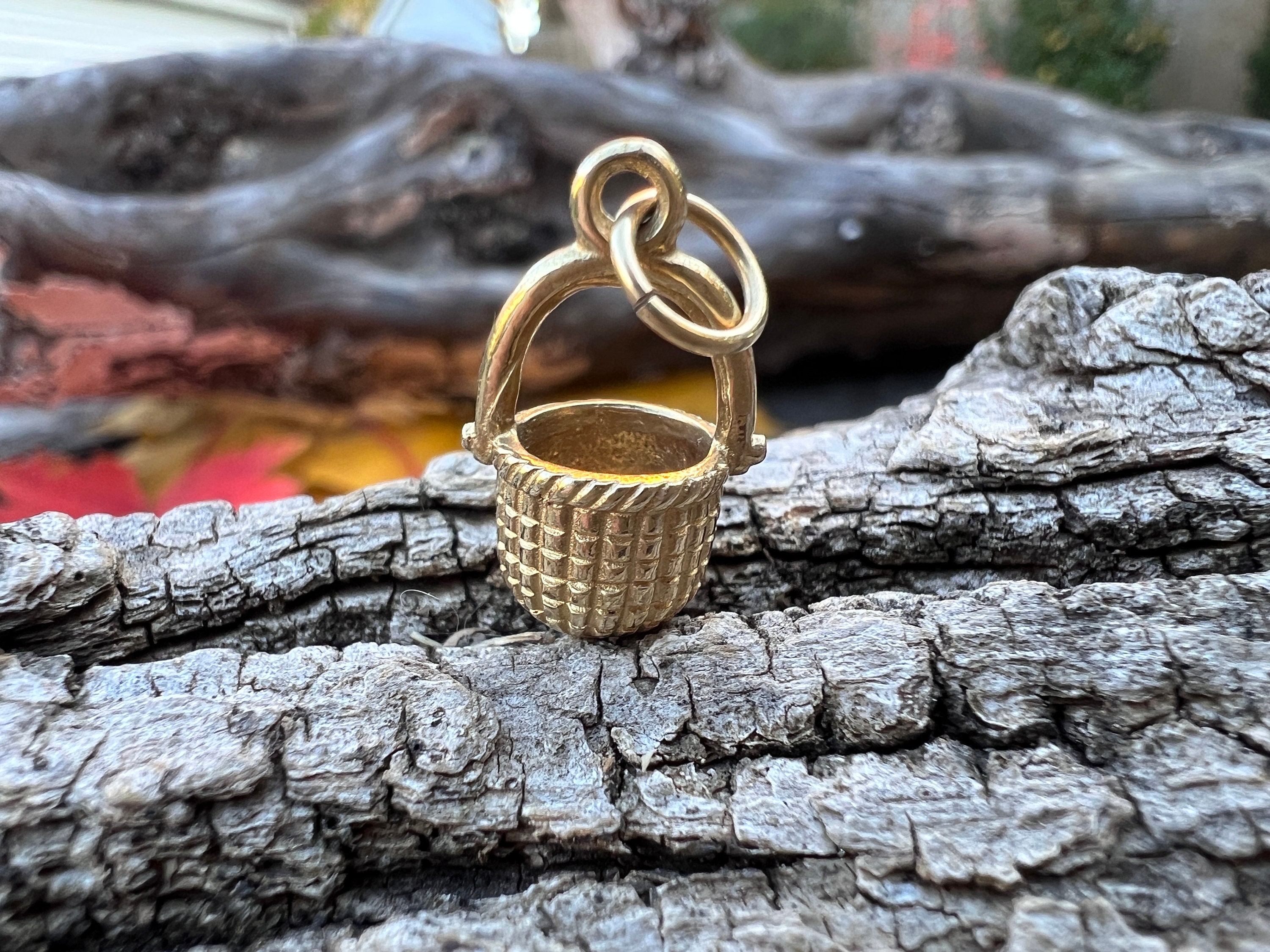 Gold Basket Charm 14k Basket Charm Gold Basket Pendant - Etsy
