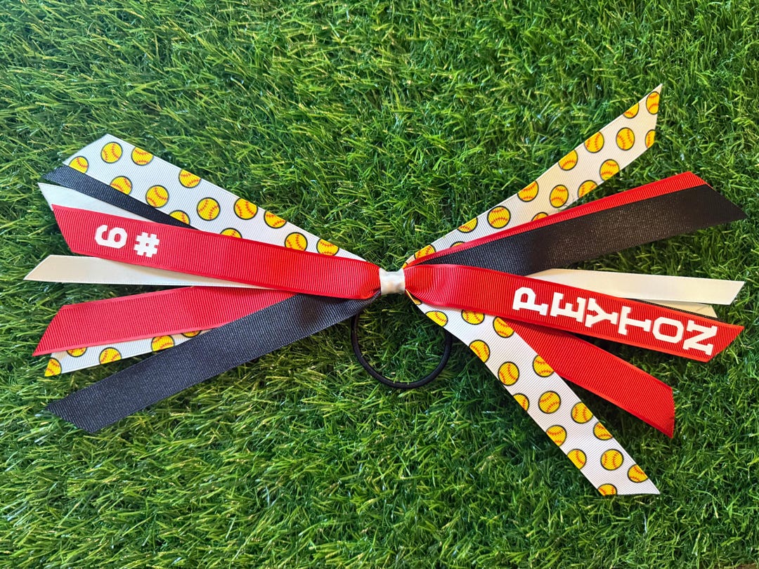 CUSTOM PONYTAIL STREAMER Bows - Team Sport Ribbon - Softball, Flag ...