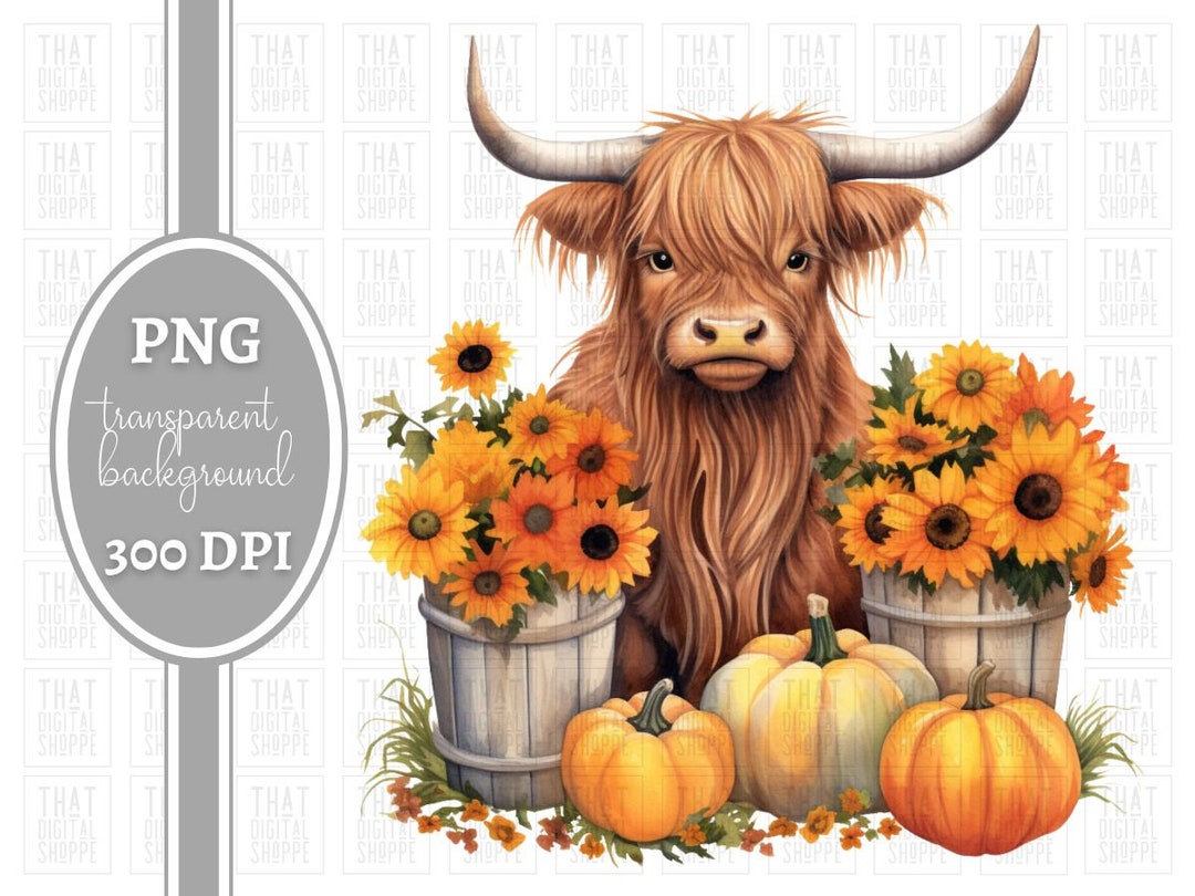 Fall Highland Cow PNG Pumpkin PNG Cute Highland Cow Sublimation Cow ...