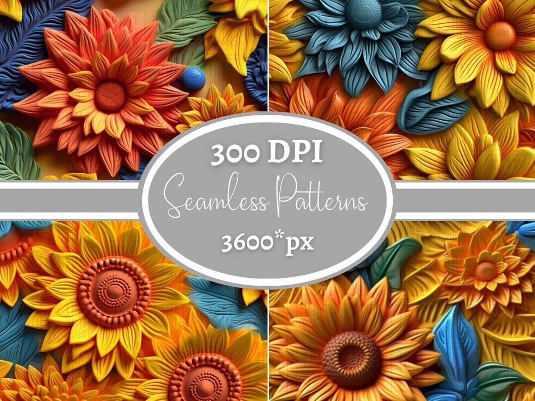3D Sunflowers Seamless Pattern Sunflowers Digital Paper Seamless Floral ...