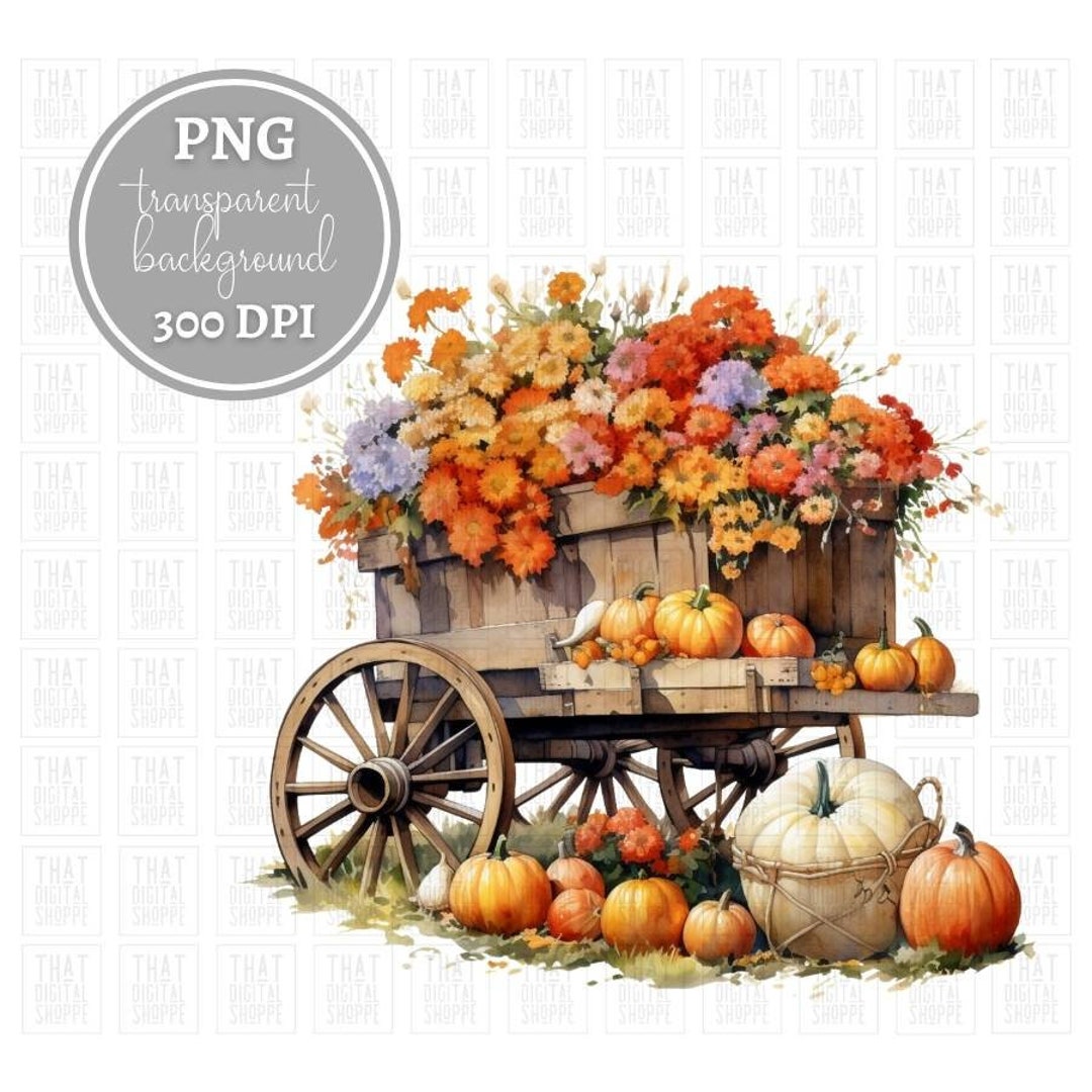 Autumn Flower Cart PNG: Fall Farmhouse Clipart (digital Download) - Etsy