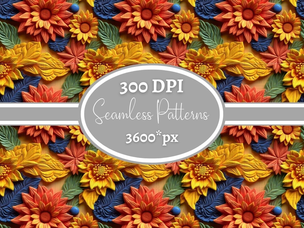 3D Sunflowers Seamless Pattern Sunflowers Digital Paper - Etsy