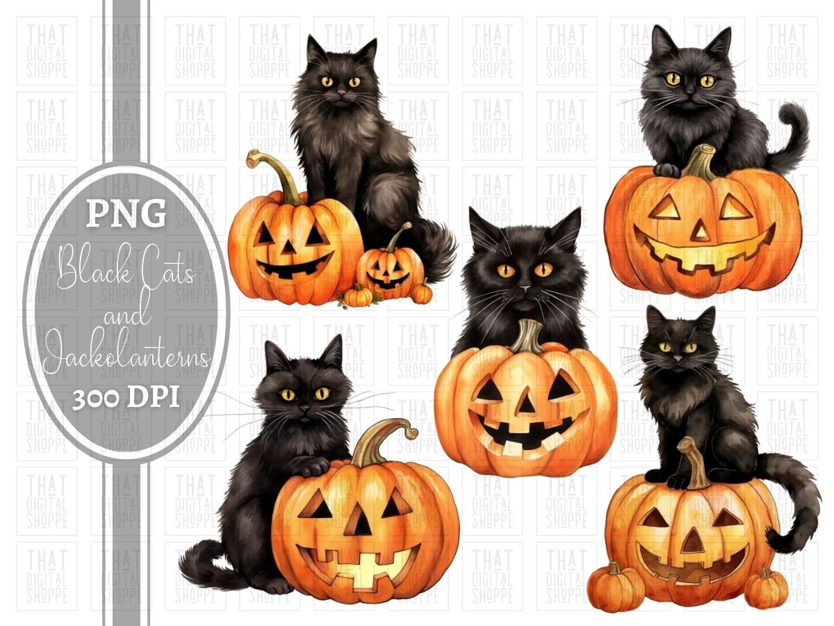 Black Cat PNG Bundle Halloween PNG for Sublimation Jackolantern Png ...