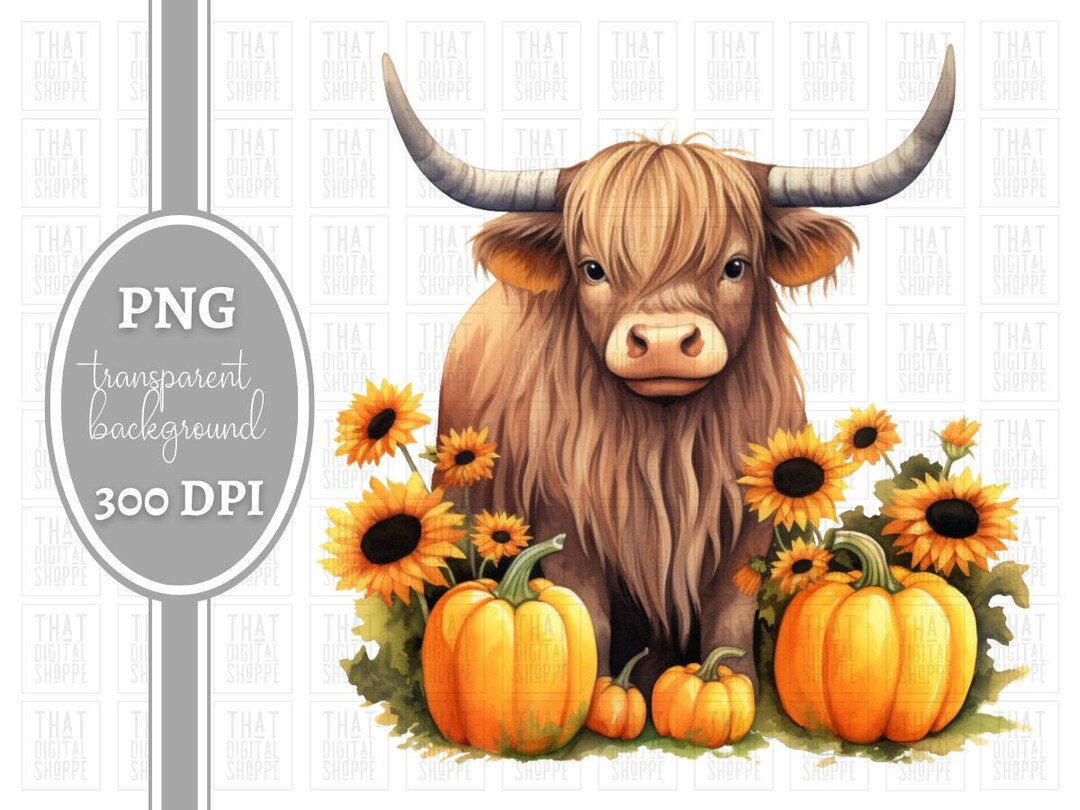 Fall Highland Cow PNG Pumpkin PNG Cute Highland Cow Sublimation Cow ...