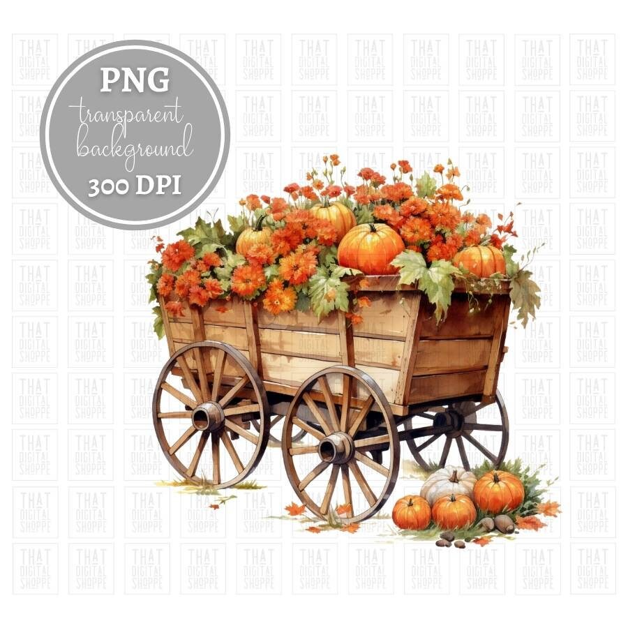 Autumn Flower Cart PNG Fall Farm Wagon PNG for Sublimation Farmhouse ...
