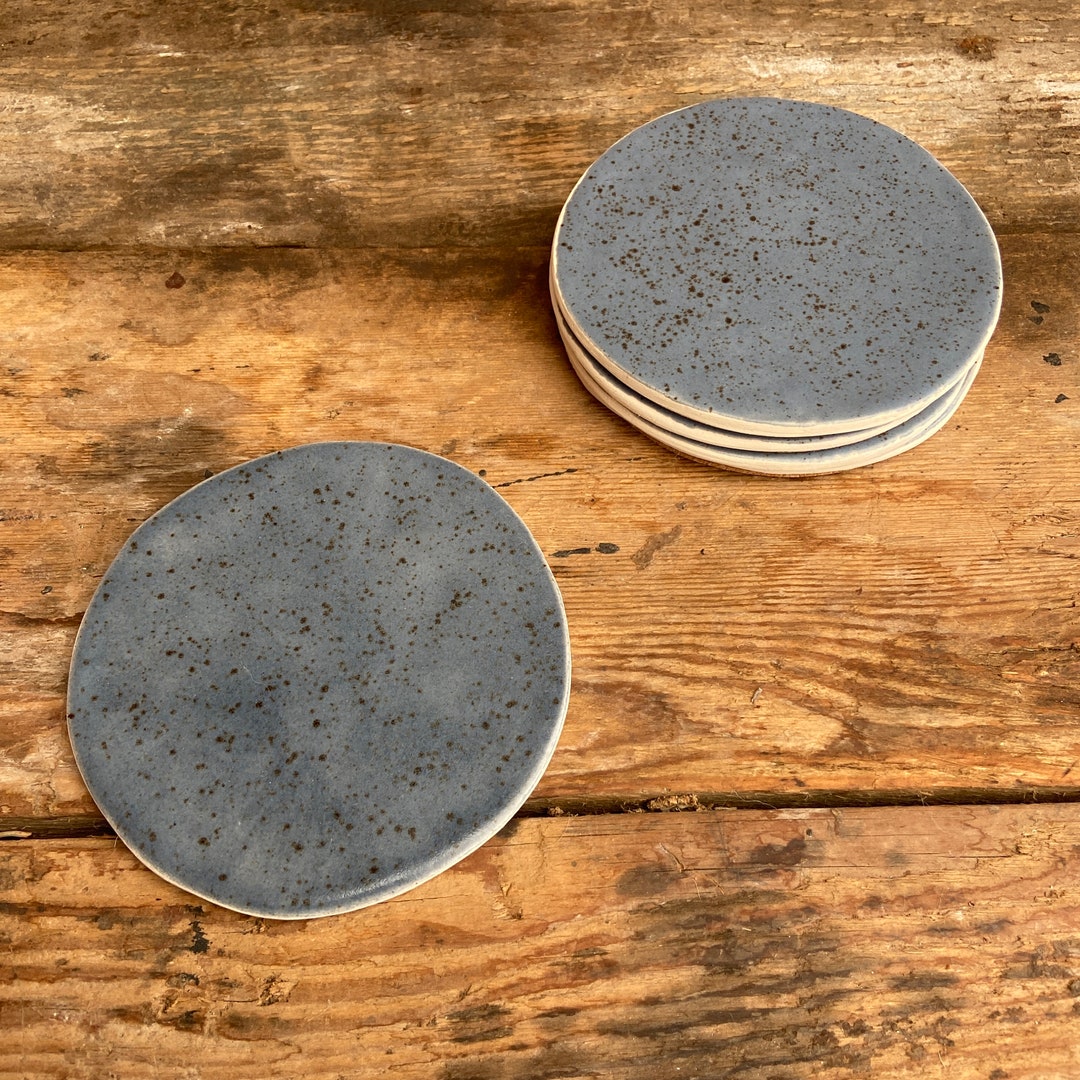 Blue Ceramic Coasters Made by Hand With a Non-scratch Cork Backing. Set ...