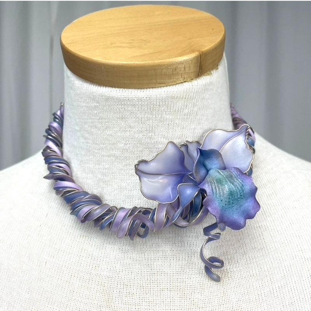 Vintage Handmade Orchid Fairy Choker Necklace Purple With Lavender Blue ...