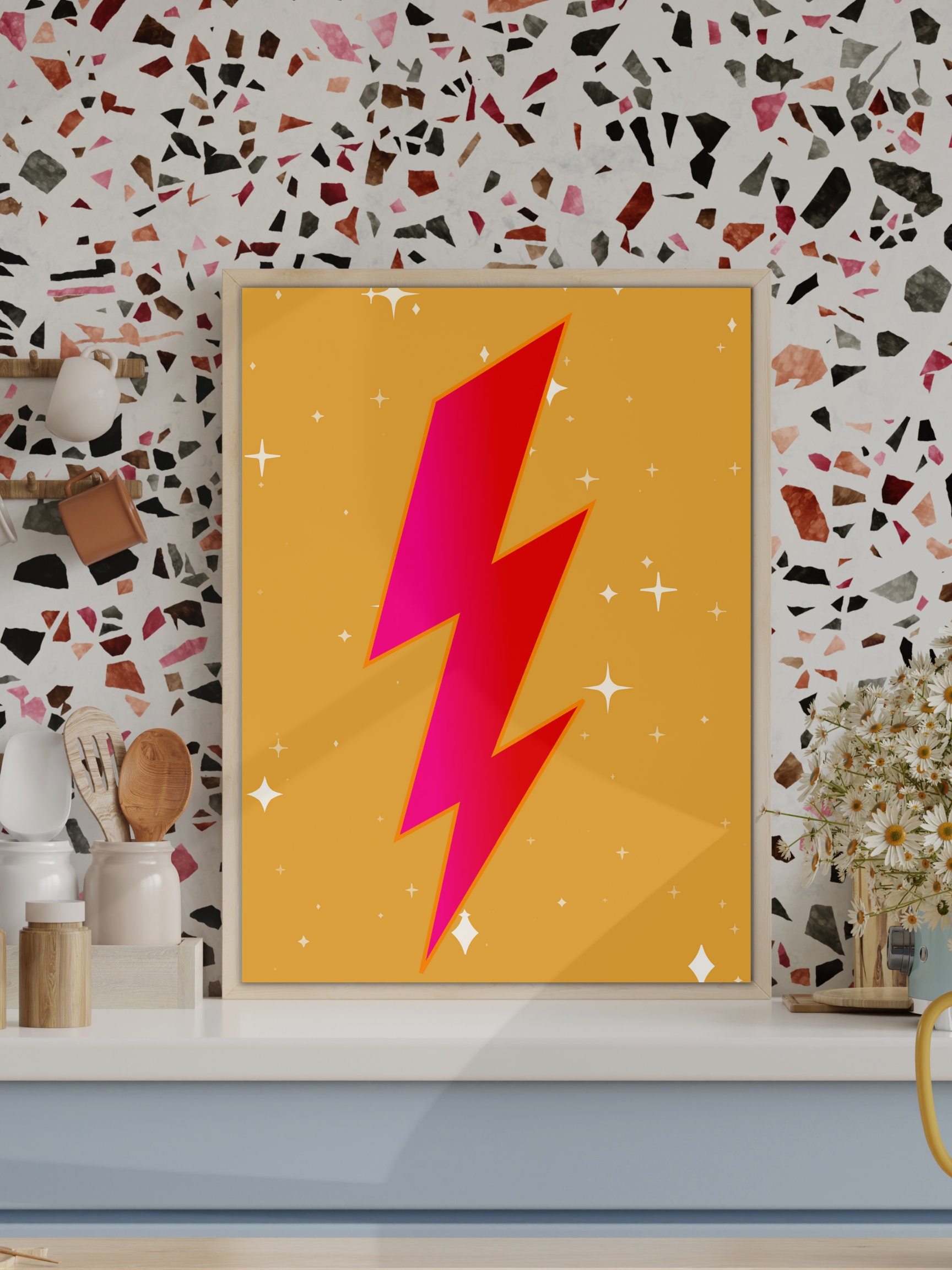Lightning Bolt Wall Art Digital Download Pink and Red - Etsy