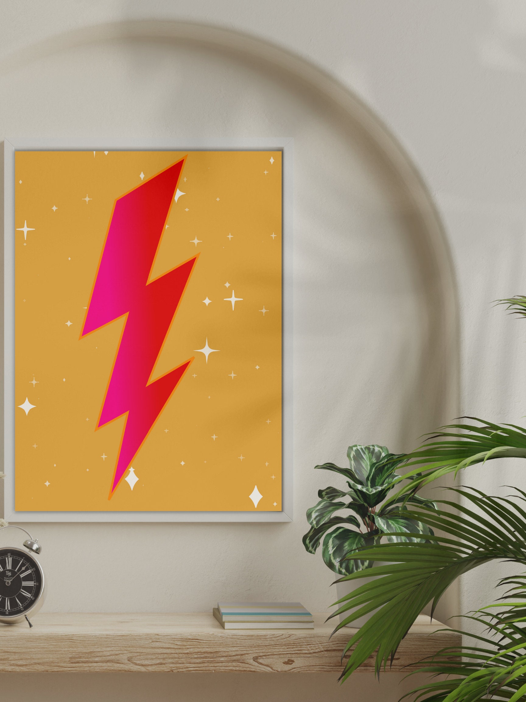 Lightning Bolt Wall Art Digital Download Pink and Red - Etsy