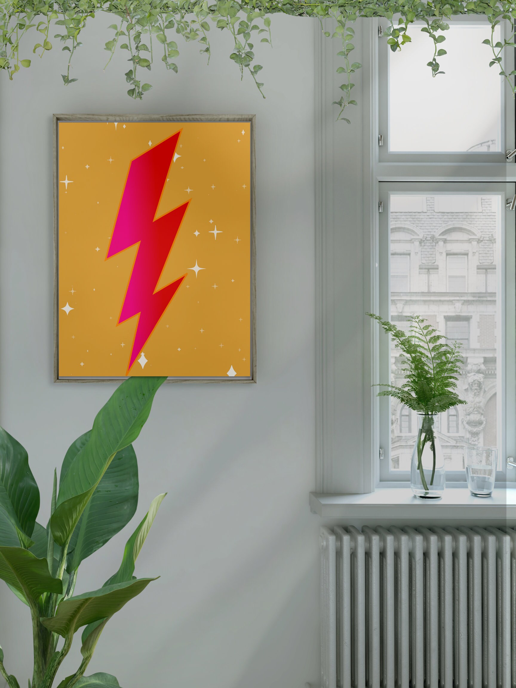 Lightning Bolt Wall Art Digital Download Pink and Red - Etsy