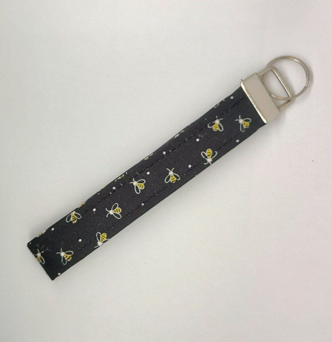 Bee Flying Insect Fabric Pattern Keychain Key Fob Wristlet Handmade ...