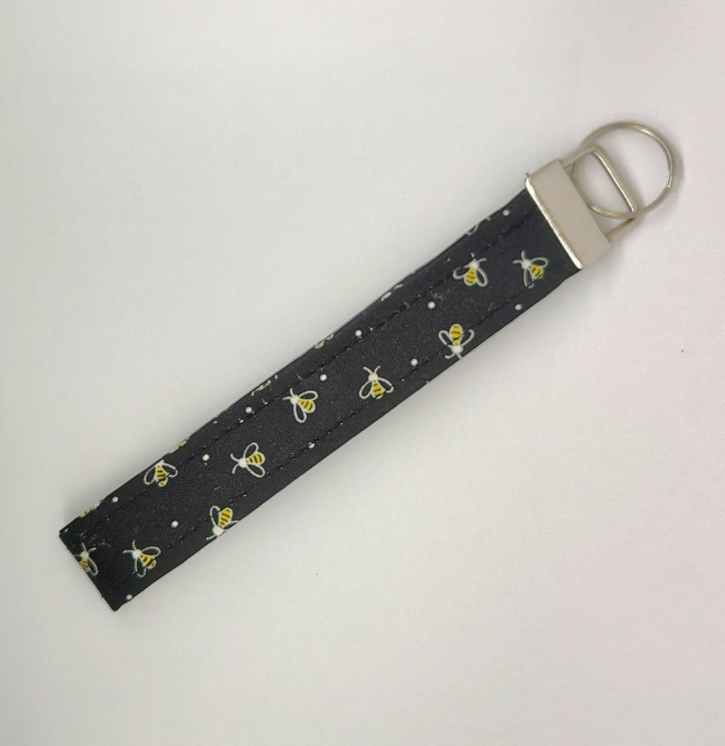 Bee Flying Insect Fabric Pattern Keychain Key Fob Wristlet Handmade ...