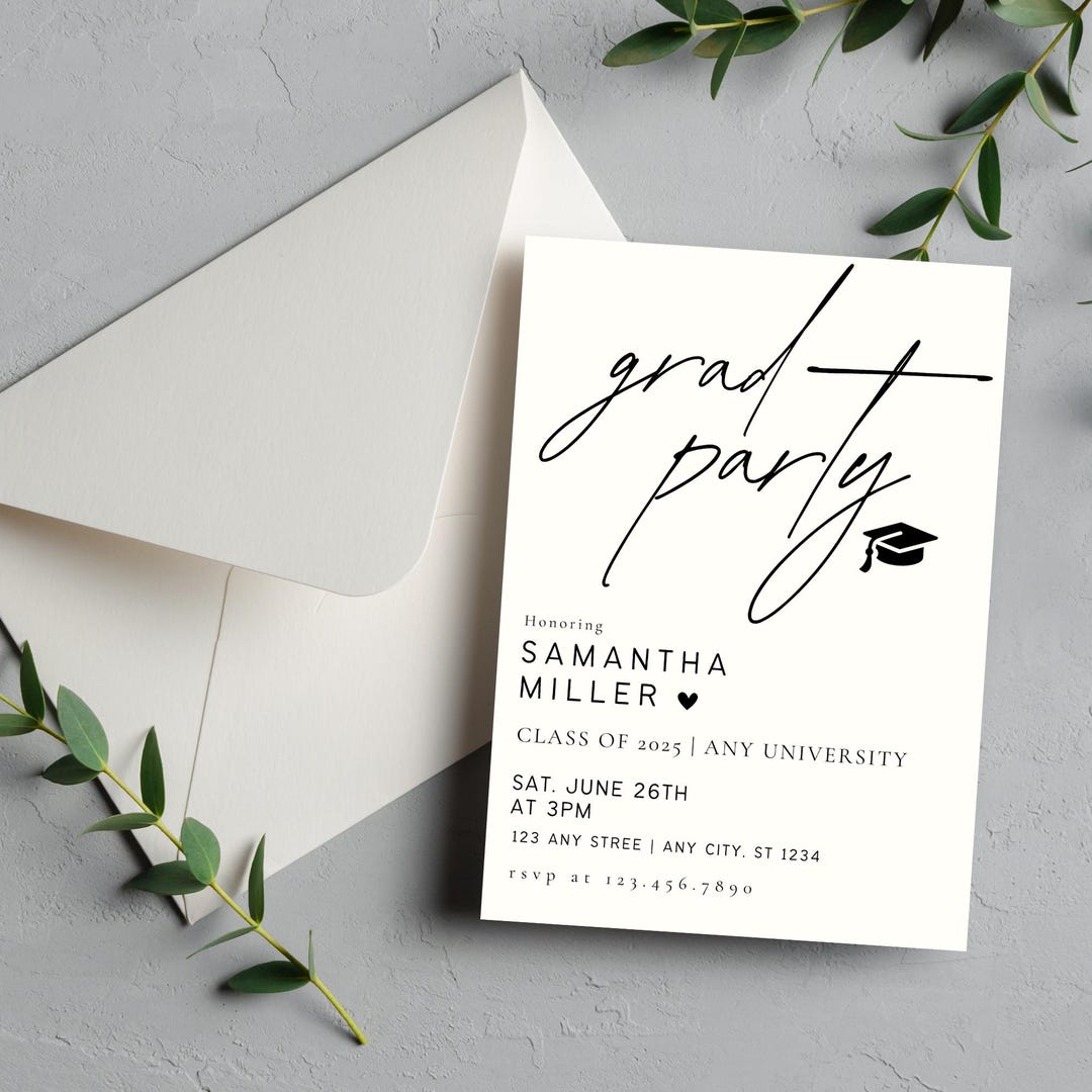 Minimalist Graduation Party Invitation, Editable Graduation Invitation ...