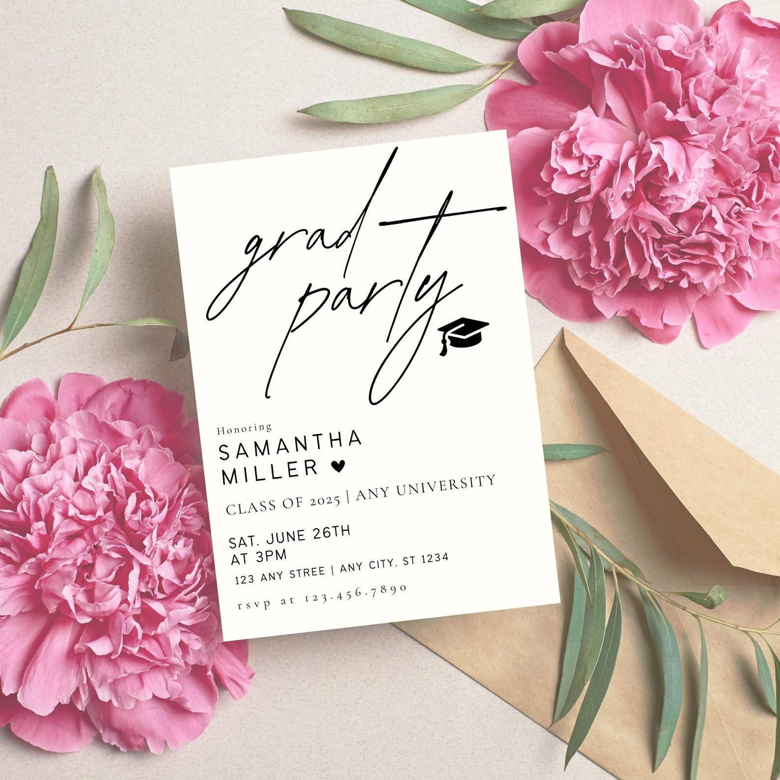 Minimalist Graduation Party Invitation, Editable Graduation Invitation ...