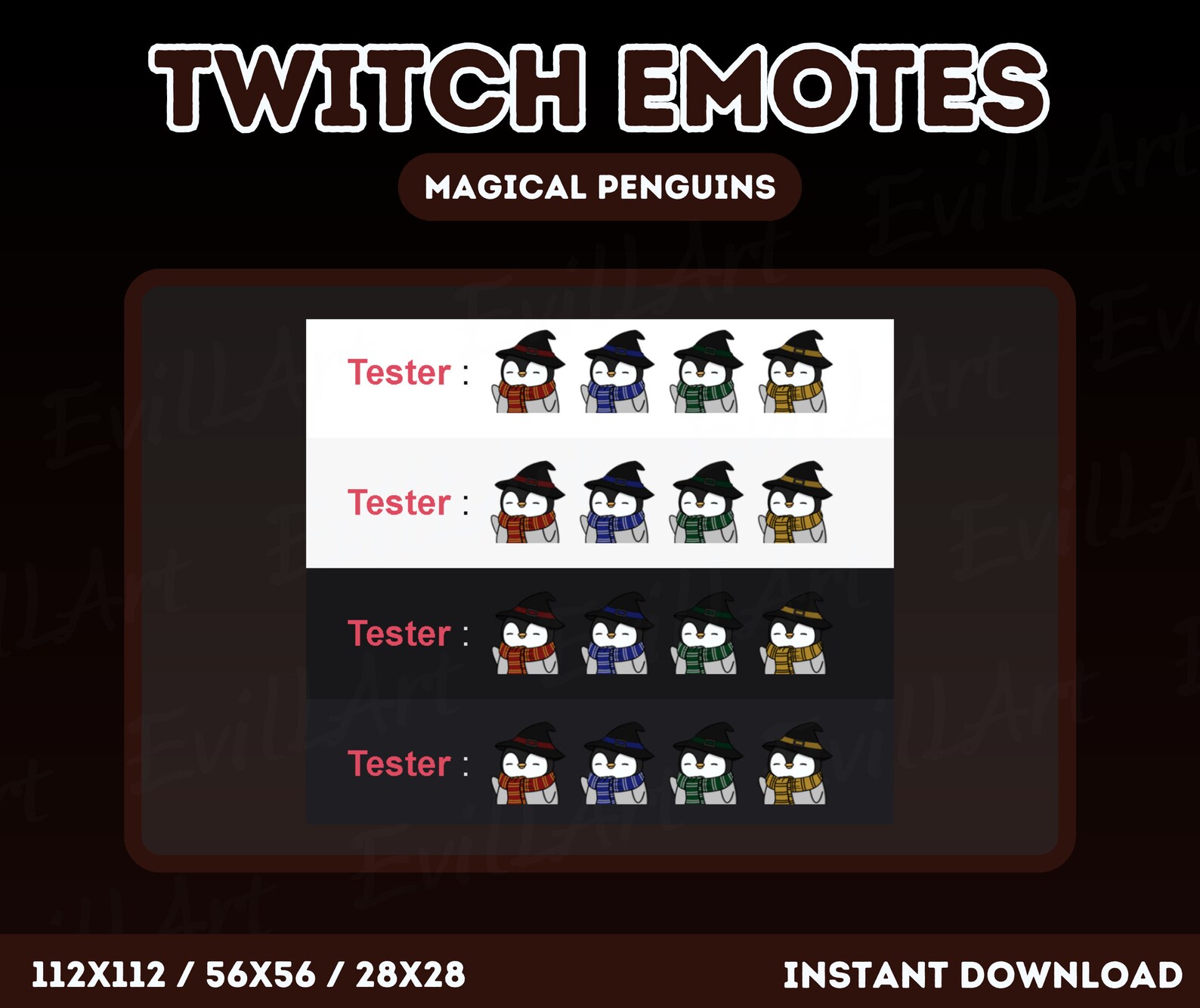 EMOTES PACK - Hogwarts Penguins | Twitch | Youtube | Overlays | Witch ...