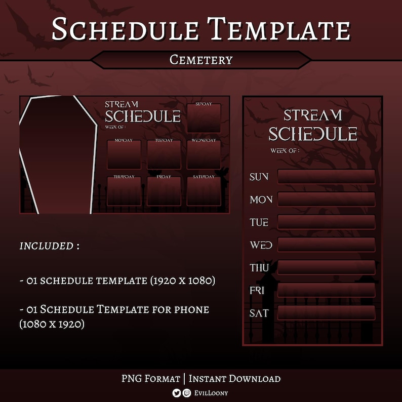SCHEDULE TEMPLATE - Cemetery (red) | Twitch | Stream | Overlays ...