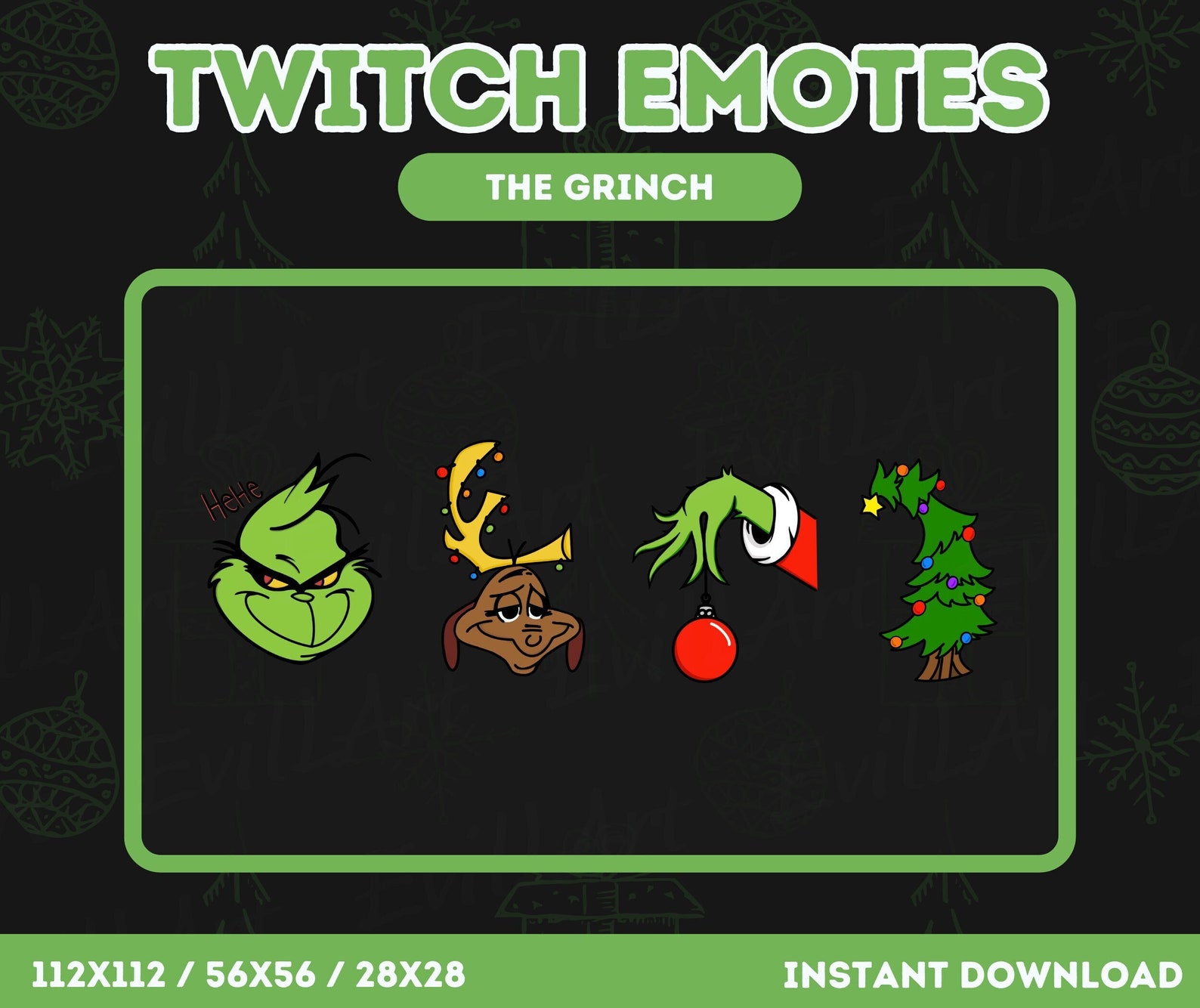 EMOTES PACK - the Grinch | Christmas | Twitch | Youtube | Discord ...