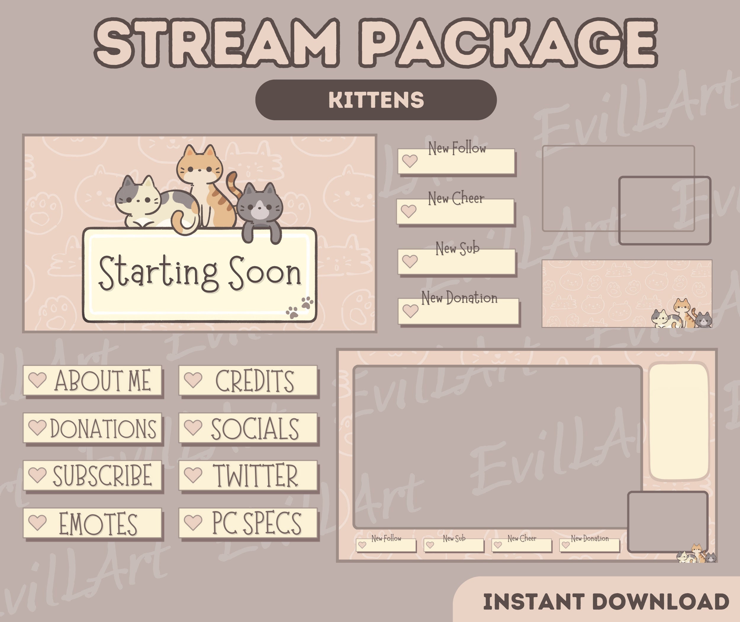 STREAM PACK - Kittens | Twitch | Youtube | Overlays | Animated | Cats ...
