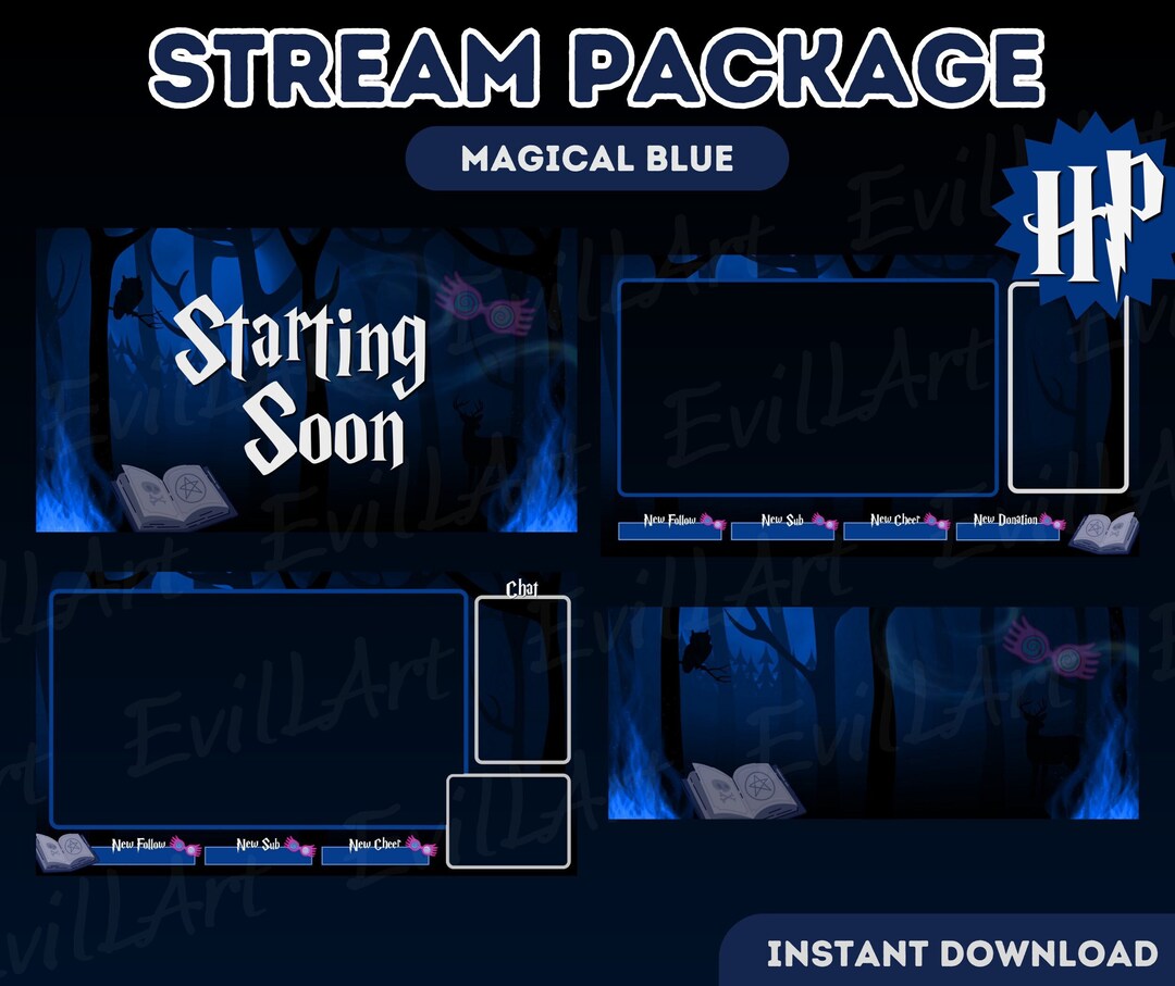 STREAM PACK Hogwarts Forest blue Twitch Youtube Overlays HP Eagle Witch ...