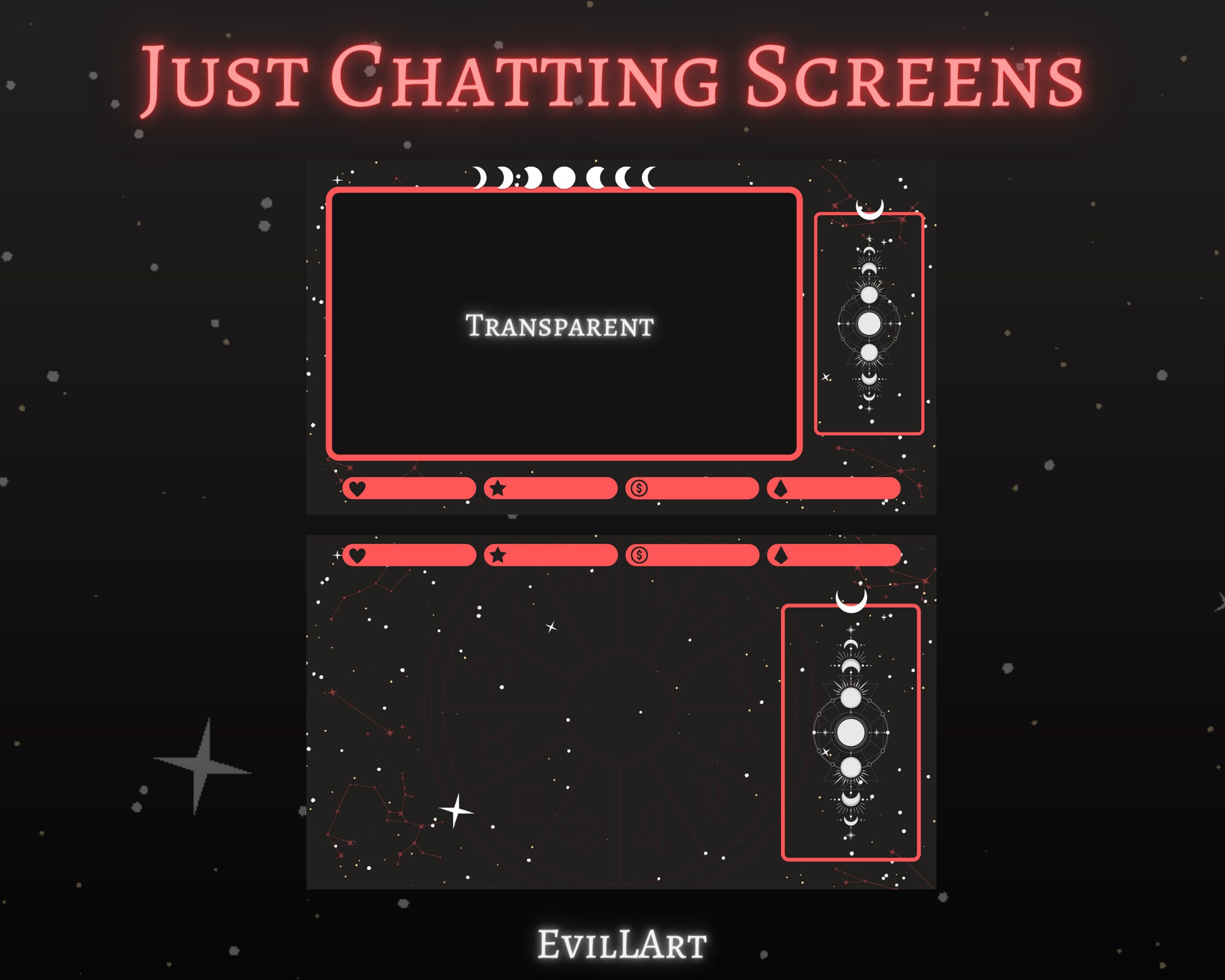 STREAM PACKAGE Red Moon Phases Animated Twitch Youtube Overlays Astral ...