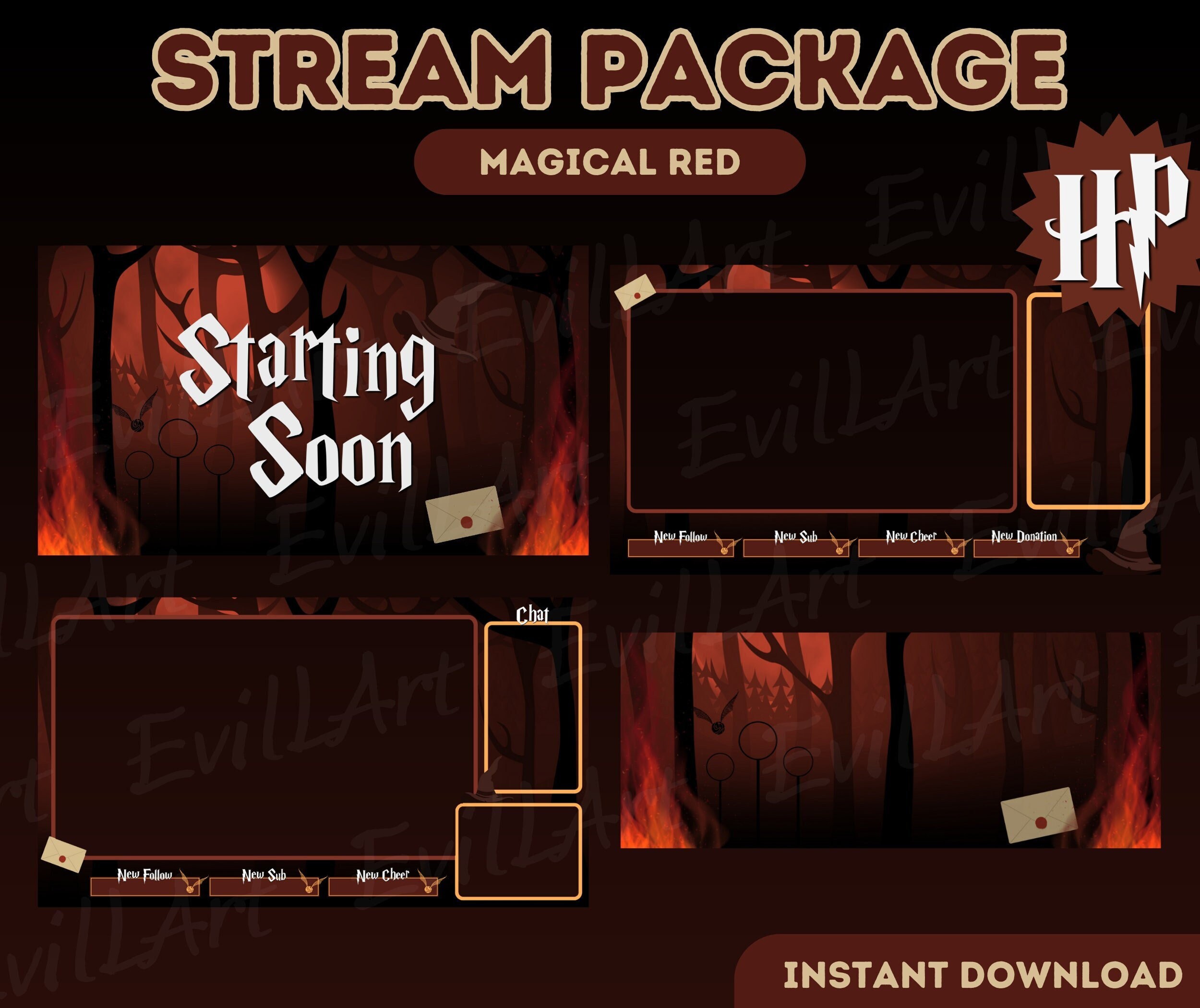 STREAM PACK Hogwarts Forest red Twitch Youtube Overlays HP Gryffin ...