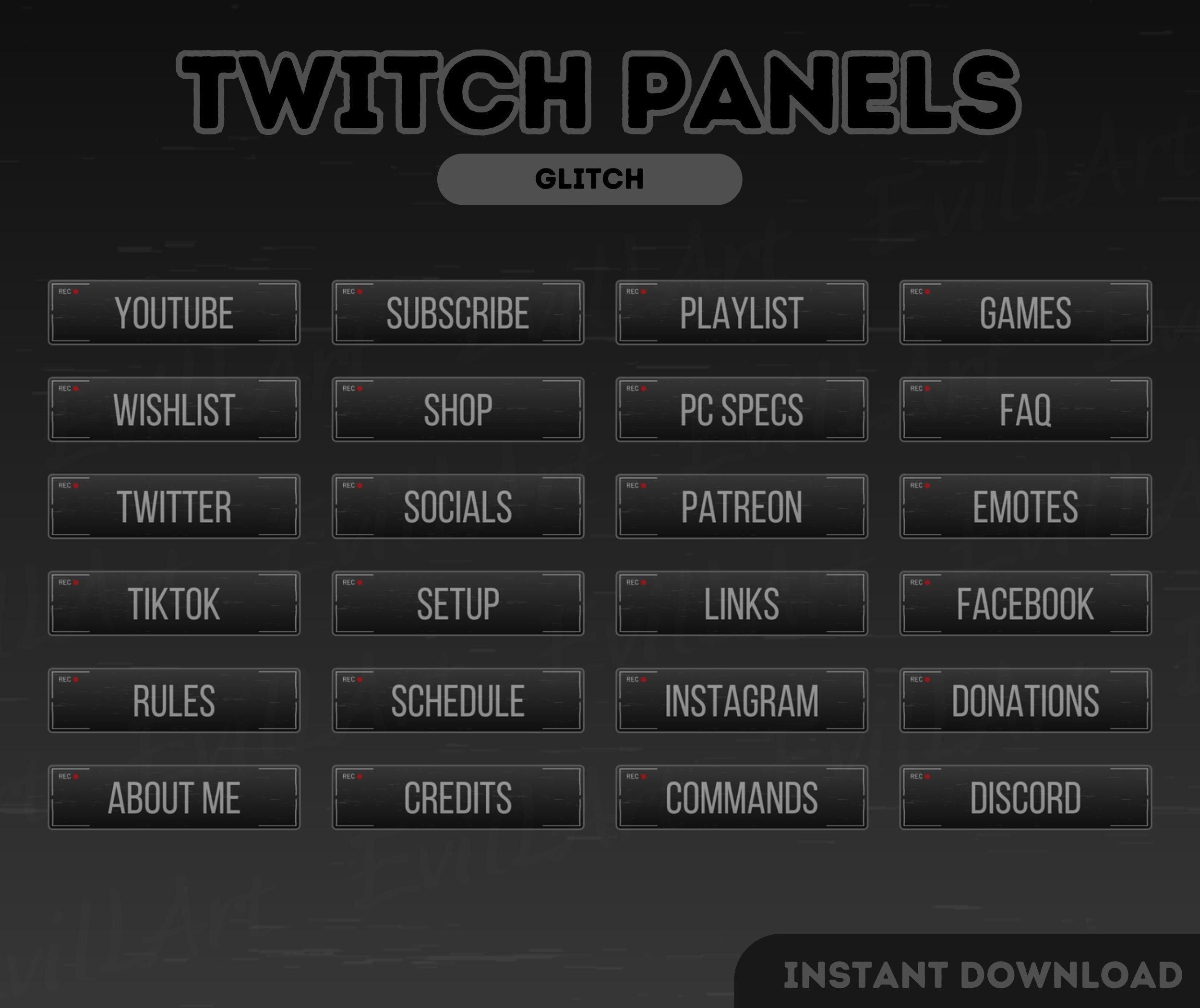 TWITCH PANELS (24) - Glitch | Overlays | Twitch | Youtube | Panels ...