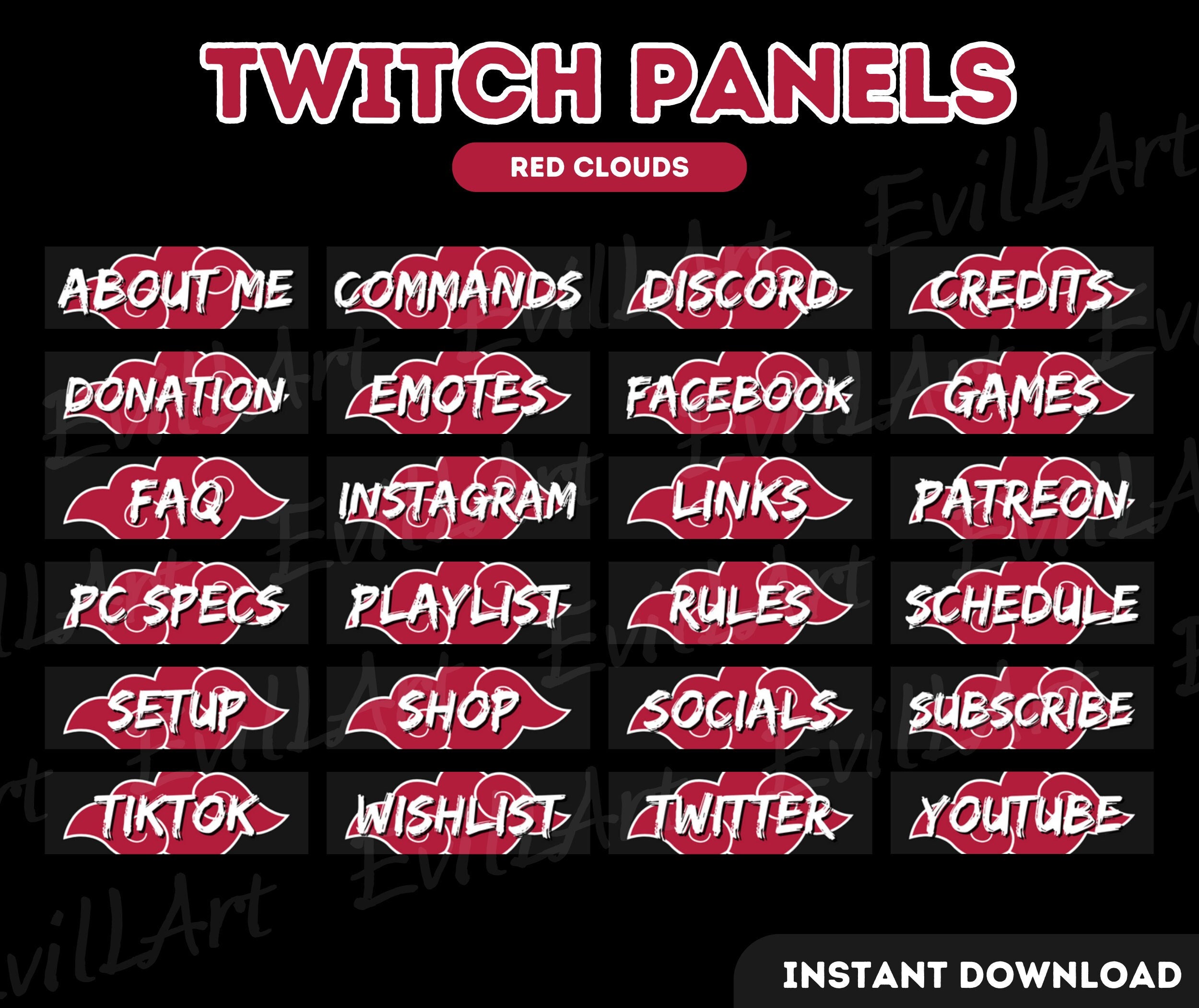 TWITCH PANELS (24) - Red Clouds | Twitch | Youtube | Overlays | Anime ...