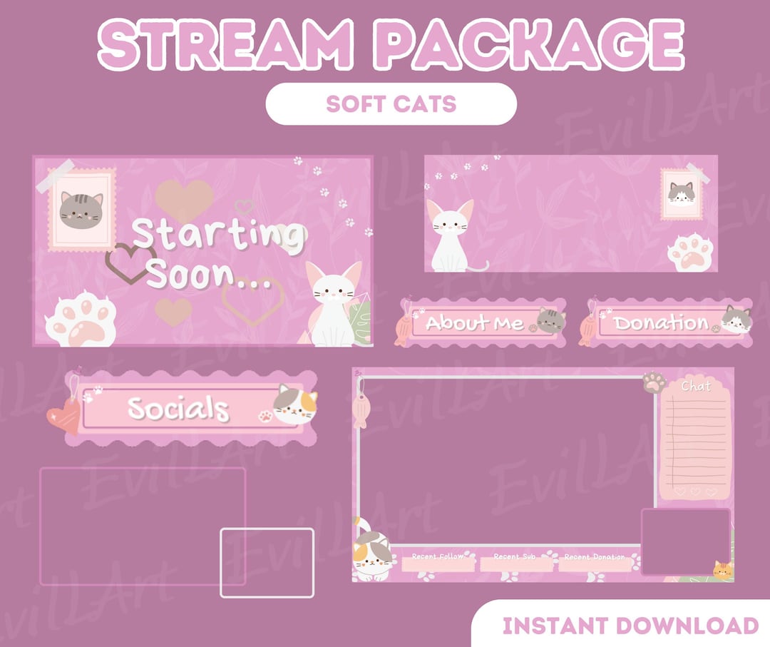 STREAM PACKAGE - Soft Cats | Animated | Twitch | Youtube | Overlays ...