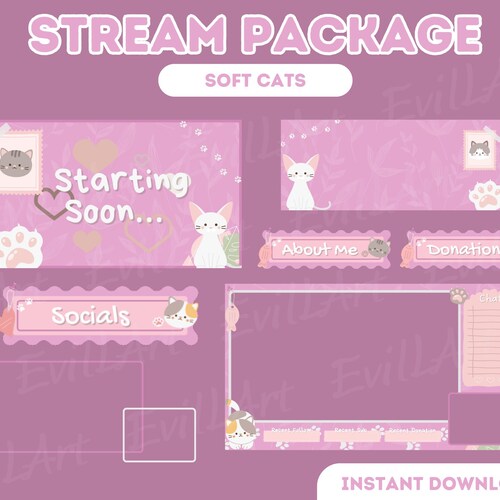 STREAM PACKAGE Soft Cats Animated Twitch Youtube - Etsy