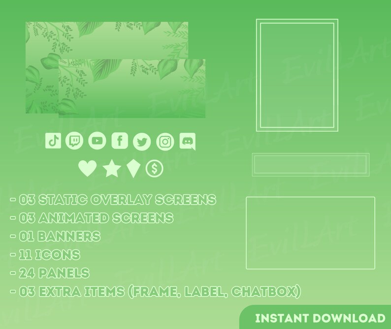 VTUBER PACK Green Leaves Animated Overlays Twitch - Etsy