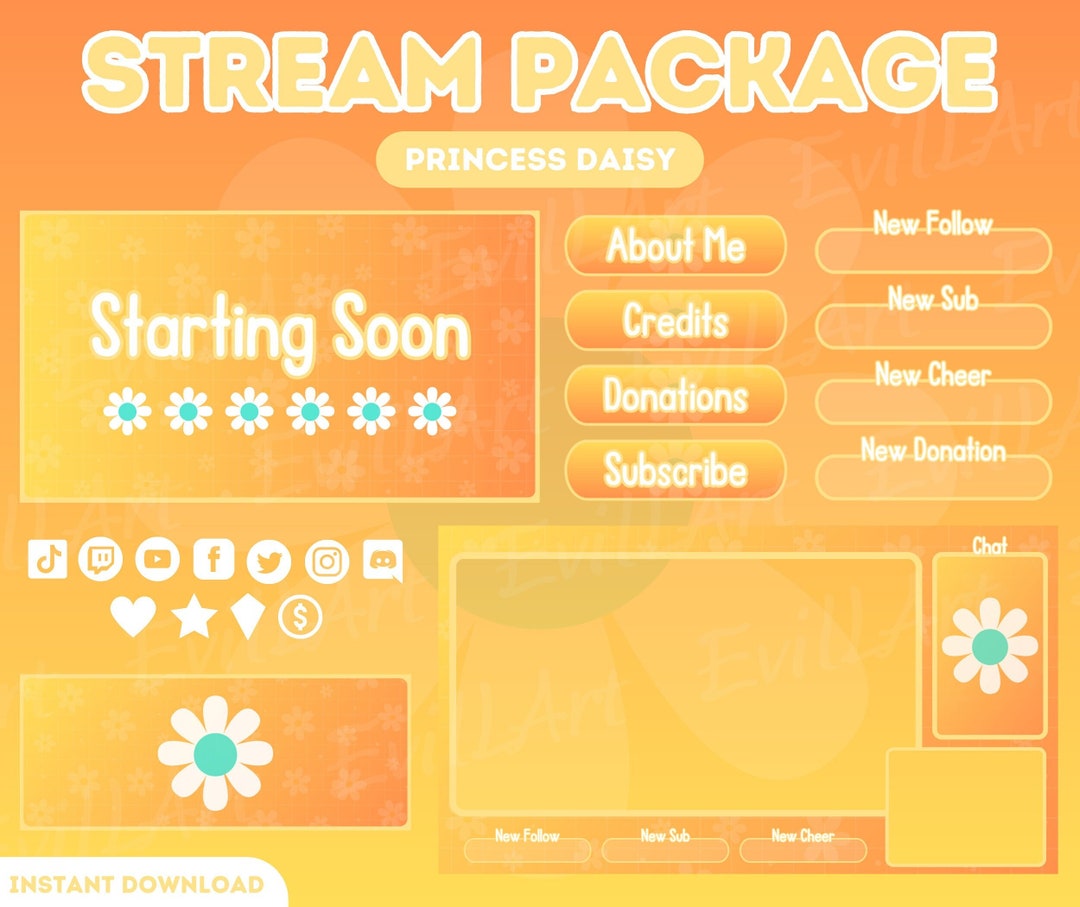 STREAM PACK - Princess Daisy | Twitch | Youtube | Overlays | Animated ...
