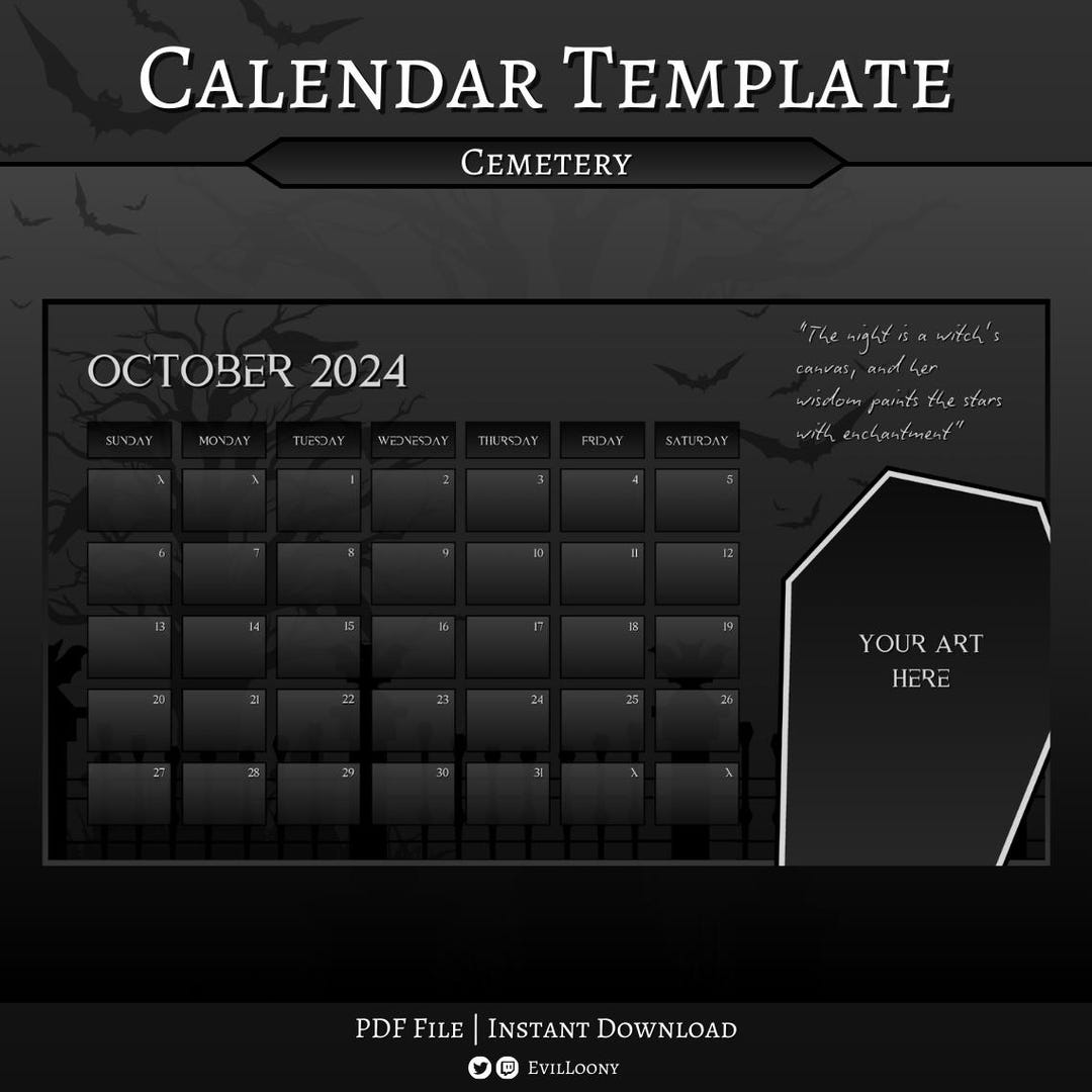 CALENDAR TEMPLATE Cemetery Stream Planner Overlays Vtuber Spooky Gothic ...
