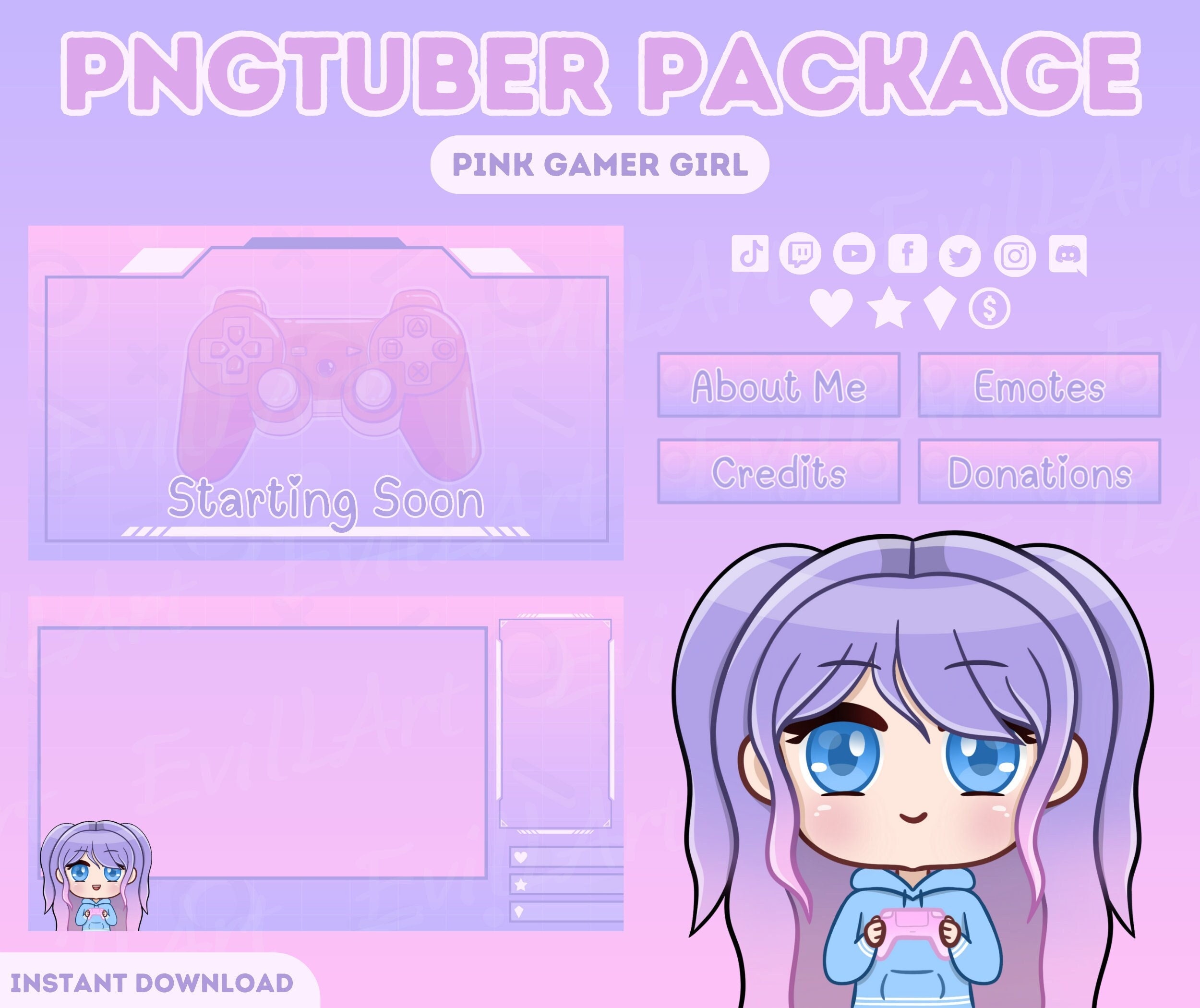 PNGTUBER PACKAGE - Gamer Girl | Twitch | Reactive | Vtuber | Overlays ...