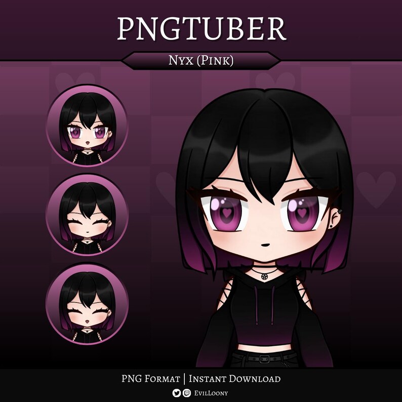 PNGTUBER - Chibi Girl (pink) | Cat Hoodie | Gothic | Gamer | Veadotube ...